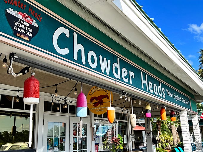 New England meets Florida sunshine at Chowder Heads, where the only thing more inviting than the sign is what's in the bowl.