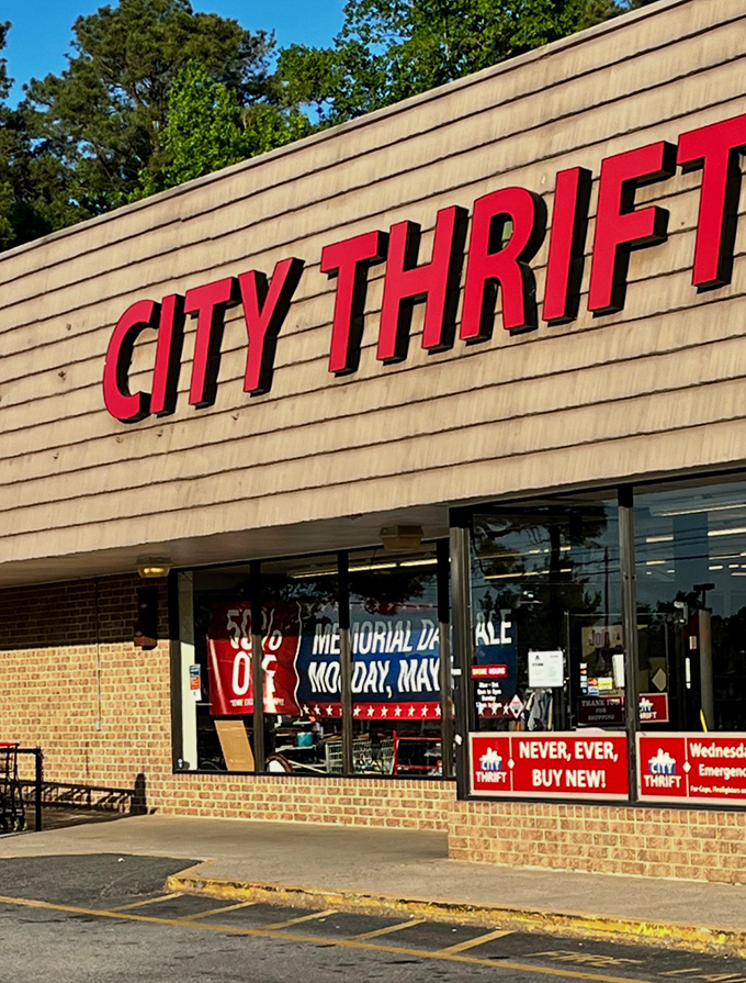 This storefront practically shouts "bargains inside" with the enthusiasm of a game show host.