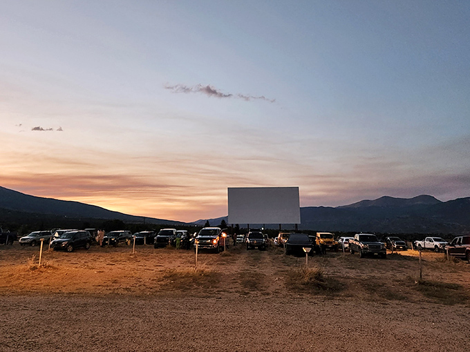 Sunset at Comanche Drive-In paints the sky in colors no CGI effect could match.