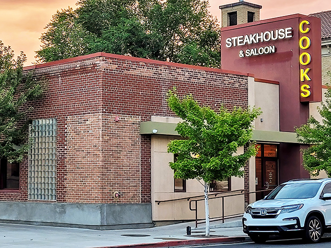 As evening approaches, Cooks Steakhouse glows with promise&mdash;the kind that only perfectly cooked ribeyes can fulfill.
