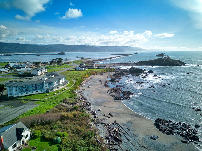 This sweeping aerial captures why Crescent City feels like California's best-kept secret for budget-conscious beach lovers.