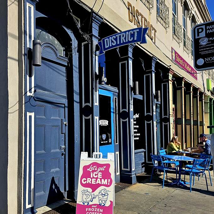 The blue door of District marks the entrance to donut nirvana. Like finding the secret passage to where cool meets delicious.