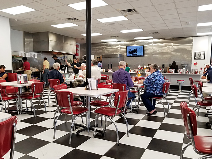 Black and white checkered floors, cherry-red chairs&mdash;this place is serving nostalgia alongside those perfect hot dogs.