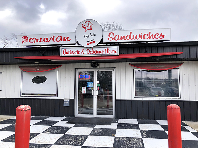 Where Peruvian meets Hoosier hospitality! Don Juan V's distinctive black and white exterior with those eye-catching red posts promises an international sandwich adventure without a passport.
