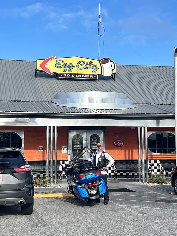 The coffee cup on the sign isn't just an invitation&mdash;it's a promise that breakfast dreams come true inside.