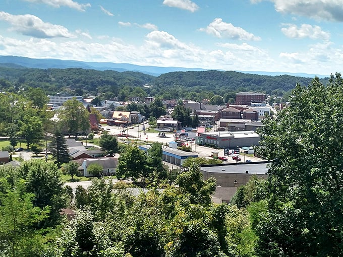 Nature's perfect hug! Elkins nestles into its mountain valley like a cat finding the warmest spot on your lap.
