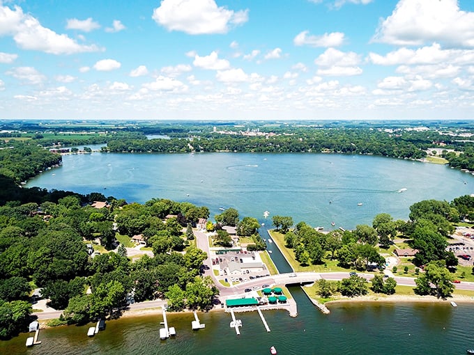 A perfect circle of blue surrounded by green&mdash;Mother Nature's version of a sapphire set in an emerald ring.