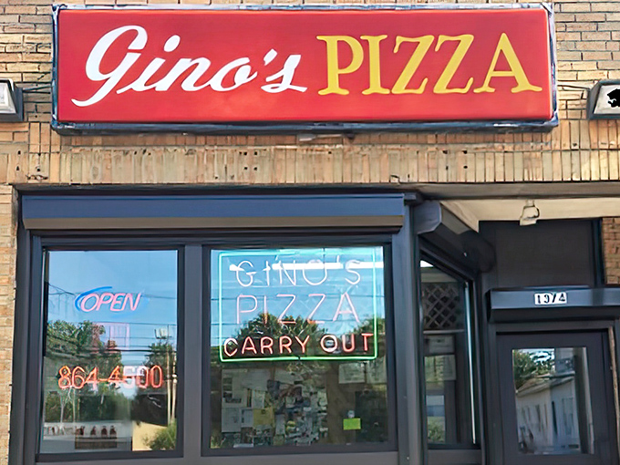 Classic pizza shop vibes radiate from every brick - this is where locals know to go.