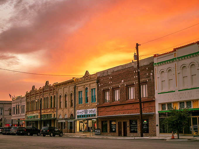 The historic buildings of Gonzales line streets that have witnessed centuries of Texas history, their facades telling stories of the past.