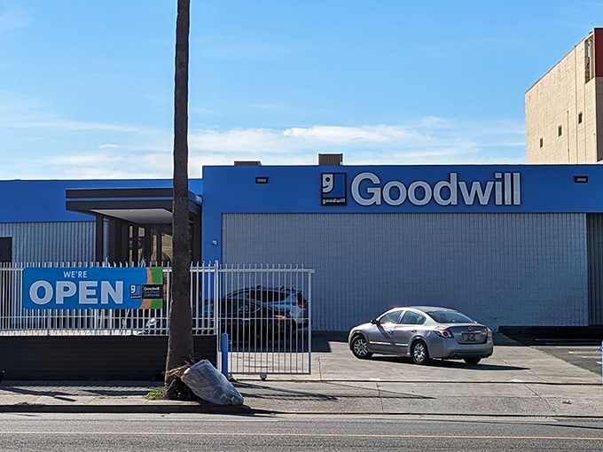 The LA Goodwill gleams under California sunshine. That bright blue exterior is practically a bat signal for deal-seekers throughout Hollywood.