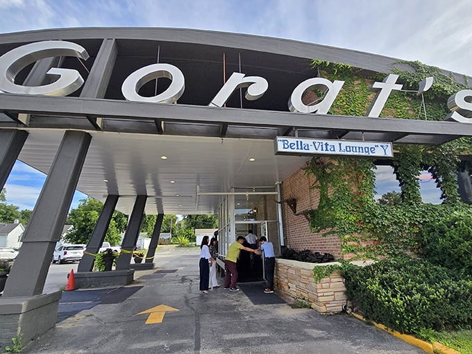 Ivy-covered brick walls whisper stories of famous diners and legendary steakhouse traditions.