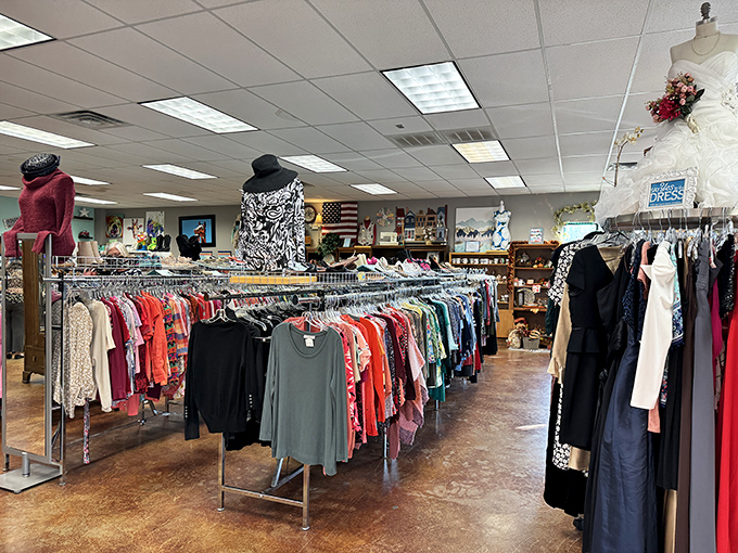 Inside, organized racks create a shopping paradise where everything has its proper, sensible place.