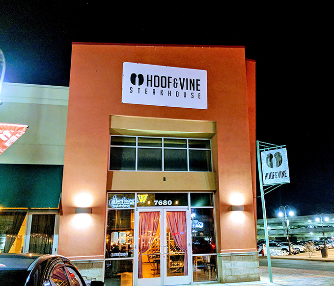 When a steakhouse glows this warmly at dusk, you know dinner's going to be special.