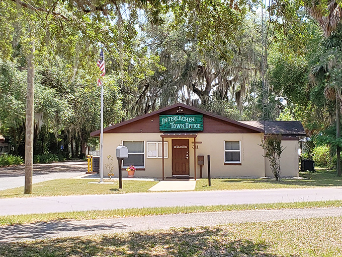 Interlachen's modest town office speaks to small-town simplicity. No fancy architecture needed when community matters more than appearances.