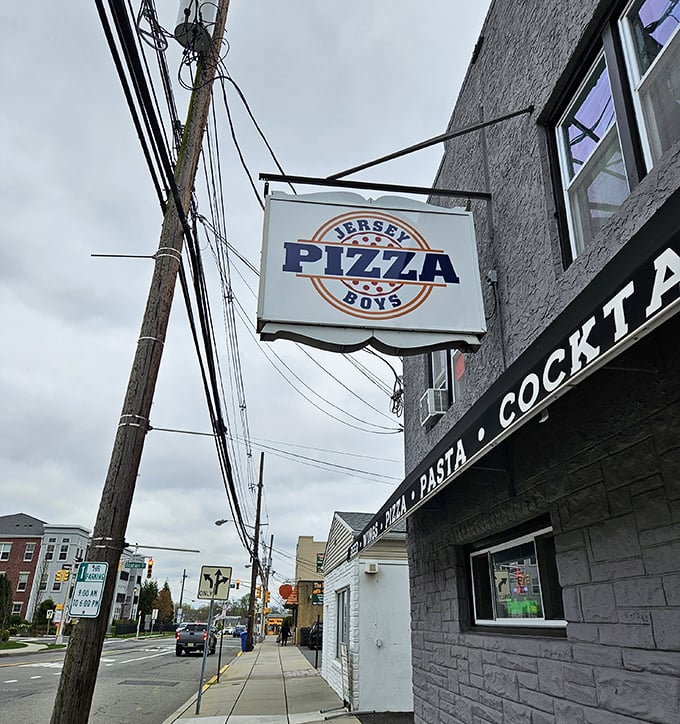Morning light reveals Jersey Pizza Boys' no-frills exterior &ndash; proof that the best pizza joints focus on what's in the oven, not on the walls.