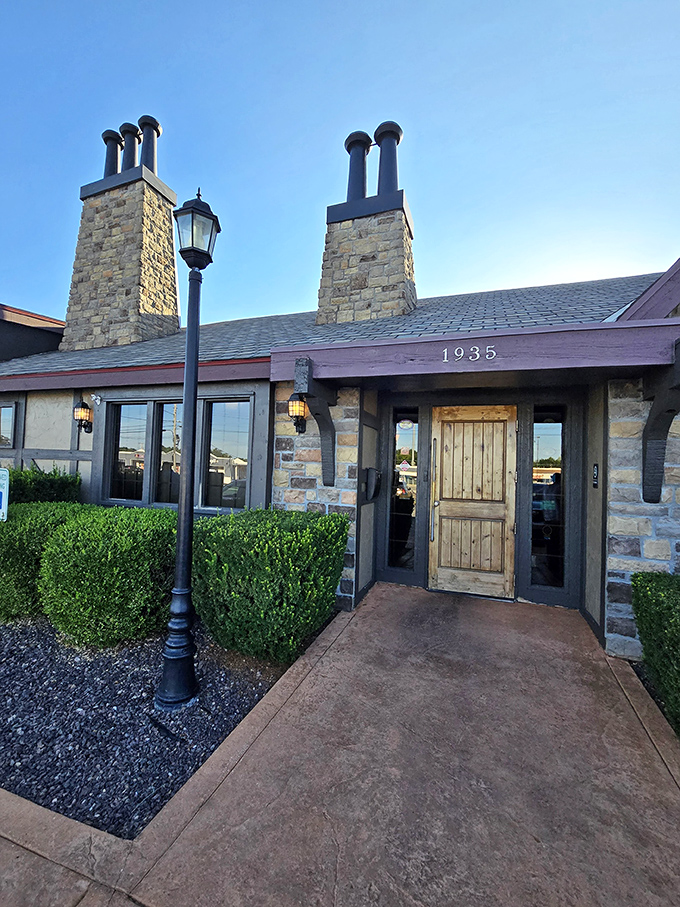 Jimm's wooden door and stone exterior whisper "historic charm" while promising modern steak perfection inside. Time-tested deliciousness since 1935.