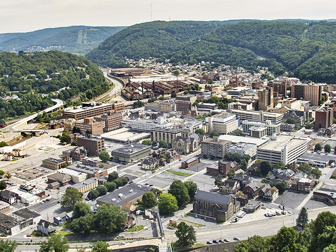 The view from above reveals Johnstown's secret: big-city amenities with small-town price tags.