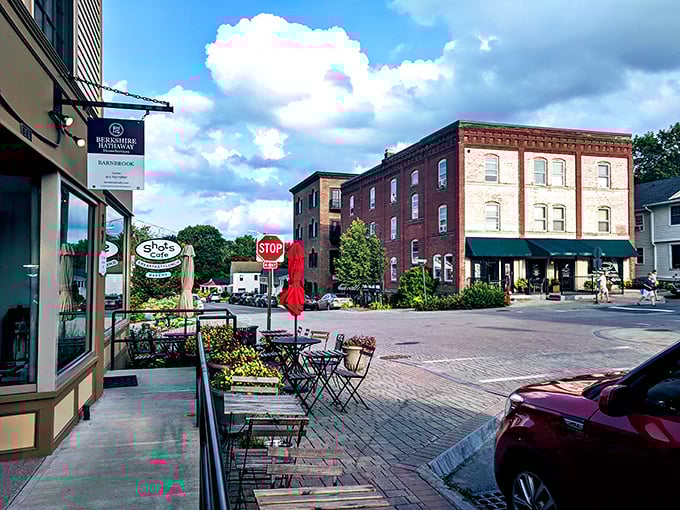 Evening settles over this Berkshire town, where brick streets and historic homes glow with that magical small-town New England light.