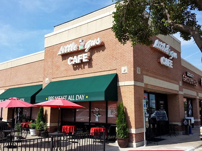 The outdoor seating at Little Gus invites you to enjoy your coffee al fresco while watching Plano wake up.