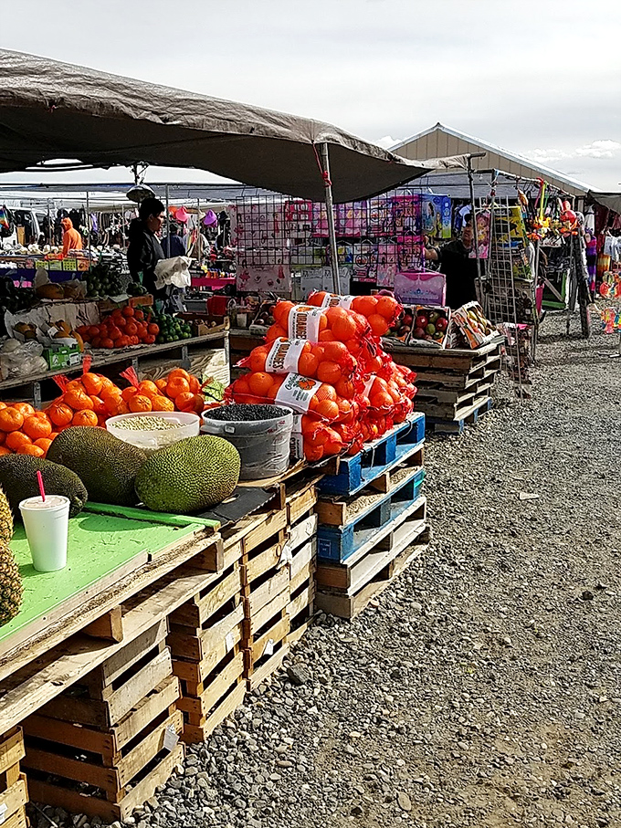 Fresh produce adds vibrant splashes of color to Mattawa's rustic marketplace. These tomatoes didn't travel from three states away!