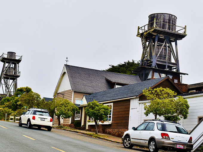 Historic water towers stand sentinel over Mendocino like wooden lighthouses. Whoever said "location, location, location" must have been standing right here.