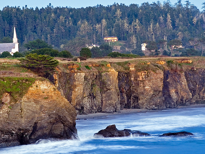 Those towering coastal bluffs cradle Mendocino like nature's own fortress, protecting California's most enchanting seaside treasure.