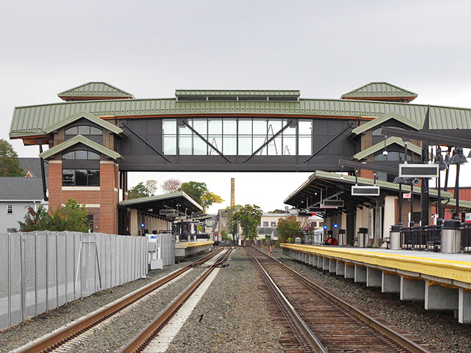 The train station's modern design says this city's looking forward, connecting commuters to bigger places while staying affordable itself.