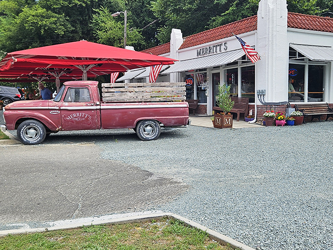 That vintage red truck isn't just decoration - it's a promise of authentic, old-school goodness.