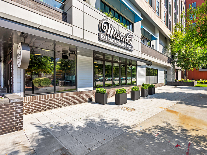 Clean lines and big windows reveal the artistry of authentic Neapolitan pizza making within.