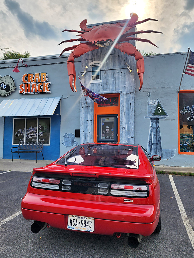 That weathered blue siding whispers tales of ocean breezes, even here in the heart of mountain country.