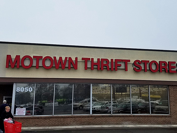 Shopping carts ready for action outside Motown Thrift&mdash;fill 'em up without emptying your wallet!