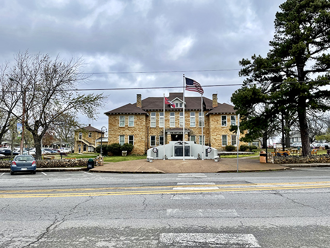 The historic courthouse in Mountain View stands proudly at the town square, a centerpiece of this peaceful Ozark hills.