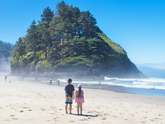 Those mysterious dark spots? Ancient tree stumps emerging at low tide, whispering secrets from centuries past.