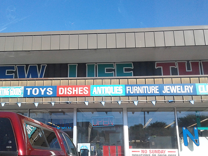 From toys to antiques, the sign above promises a little bit of everything. It's like a department store time machine.