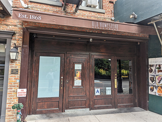 Behind these weathered wooden doors lies 150+ years of steak expertise and the ghosts of a million satisfied sighs.