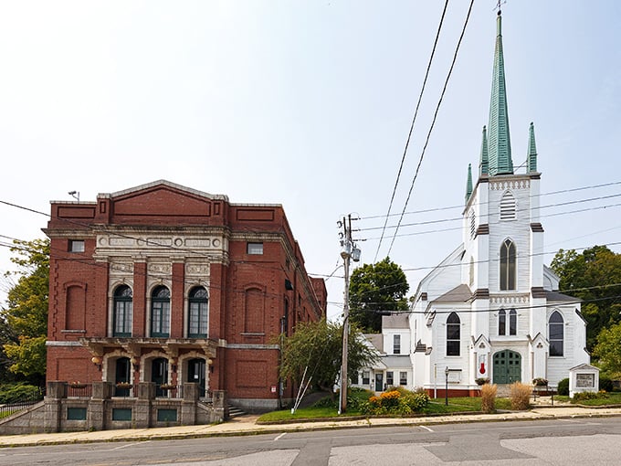 Orange's historic architecture includes impressive brick buildings and a white church, showcasing the town's character while offering affordable living options.