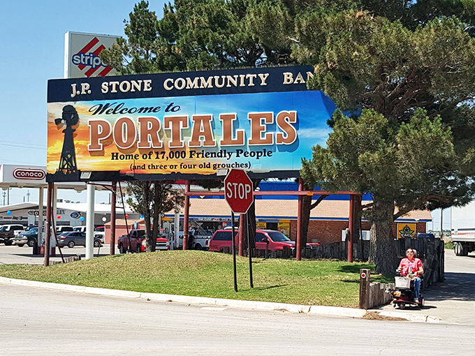 Truth in advertising! Portales welcomes 17,000 friendly folks (and those grumpy few) with humor as abundant as their surprisingly affordable gas prices.