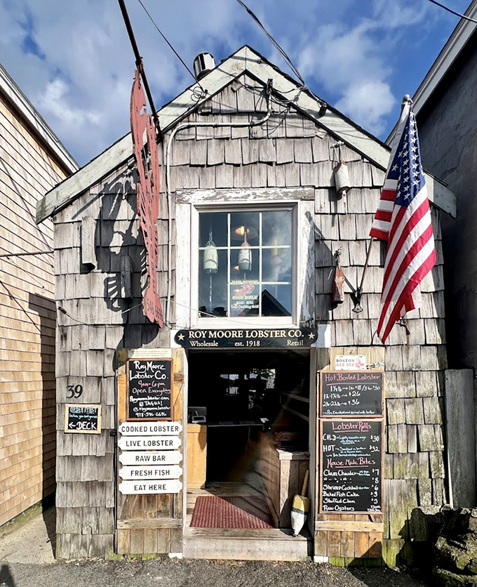 This rustic seafood haven with its American flag and weather-beaten charm is exactly where lobsters go to fulfill their delicious destiny.