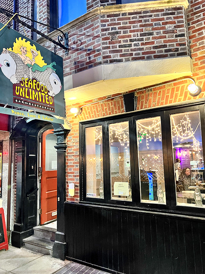 The inviting glow from these windows suggests someone inside really knows their way around a fish.