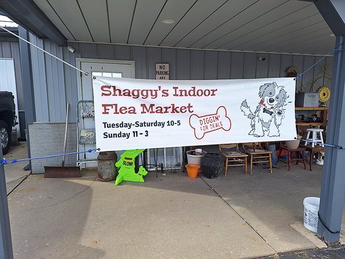The doggy mascot says it all! Shaggy's Indoor Flea Market offers the joy of discovery without weather worries or sunscreen requirements.