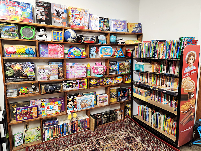 From vintage toys to classic books, these shelves hold childhood memories for every generation.
