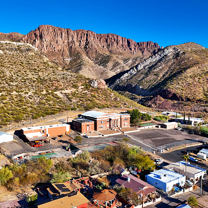 Dramatic red cliffs frame this historic mining town. Like the Old West decided to pose for a particularly photogenic portrait!