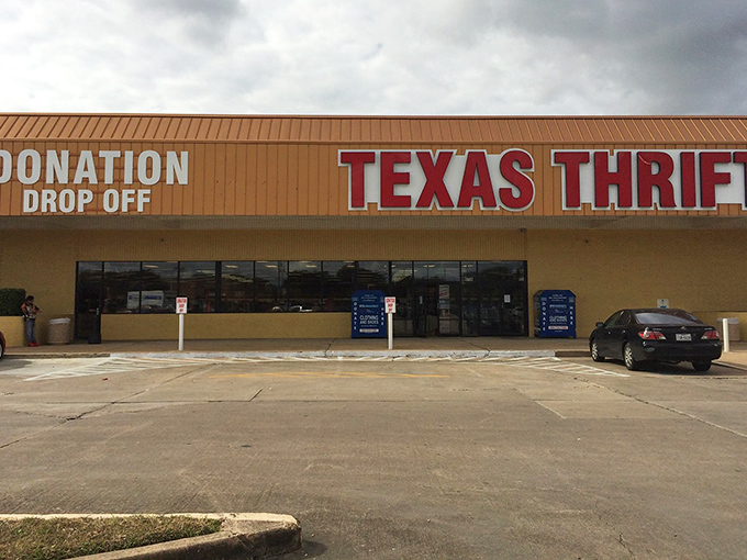 The clean tan exterior hides countless surprises inside, like a mystery novel where every chapter holds potential bargains and unexpected finds.