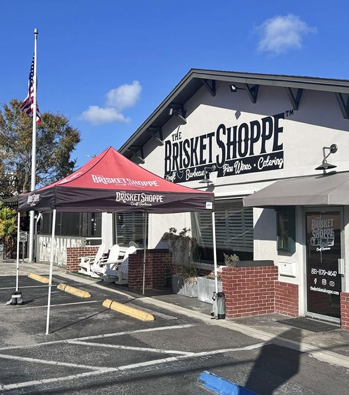 The Brisket Shoppe's sleek exterior promises barbecue that's both traditional and thoughtfully elevated for today's palate.