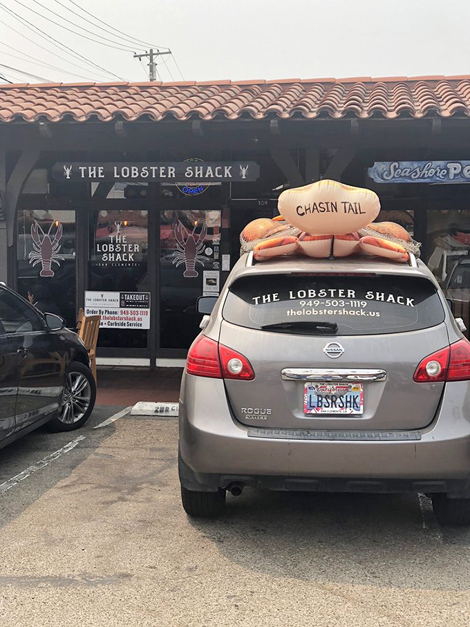 "Chasin Tail" indeed! The Lobster Shack's playful car topper tells you everything about their seafood obsession.