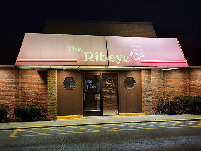 Even at night, The Ribeye glows like a beacon for serious steak lovers everywhere.