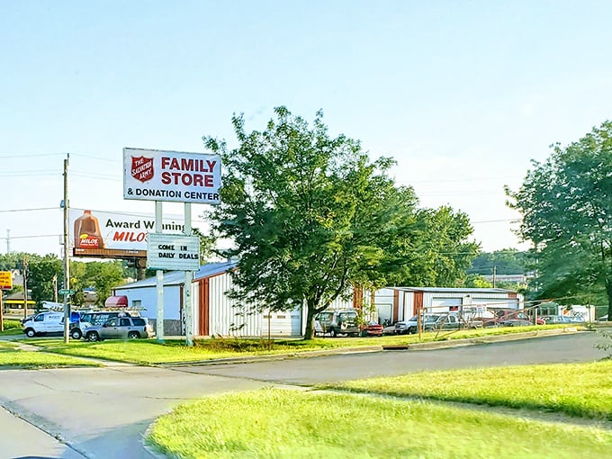 Red, white, and savings all over - this storefront practically salutes your wallet's wellbeing.