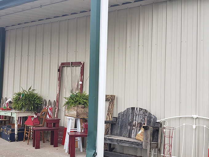 Outdoor displays hint at the indoor treasures waiting to be discovered by savvy shoppers.