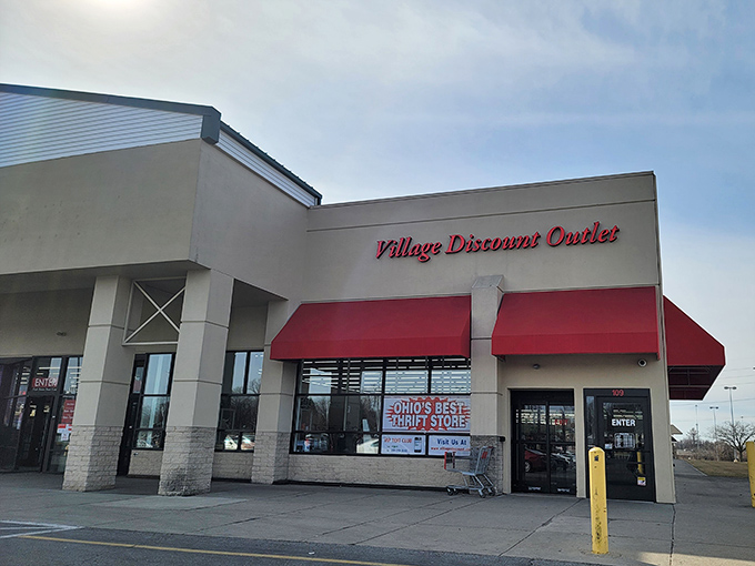 The modern red and tan exterior hints at the organized treasures waiting inside this Westerville gem.