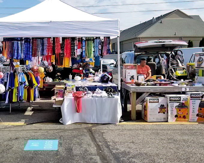 This vendor's van doubles as a mobile storefront at Vineland Flea Market. Snack foods and household essentials create a one-stop shopping experience!